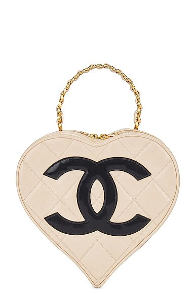 Chanel 1994 Patent Heart Vanity Bag - Beige