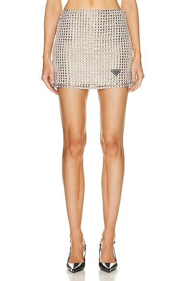 Prada Rhinestone Embroidered Mesh Mini Skirt