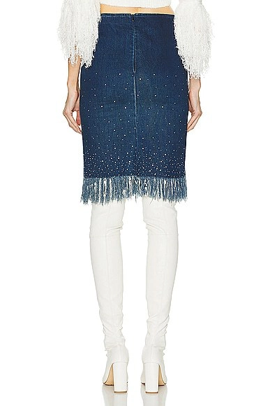 Fendi Embellished Denim Fringe Midi Skirt