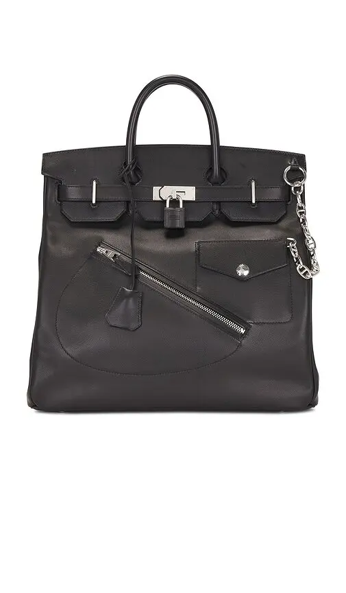 FWRD RENEW Hermes Limited Edition Evergrain Haut A Courroies Rock Birkin 40 Handbag - Black