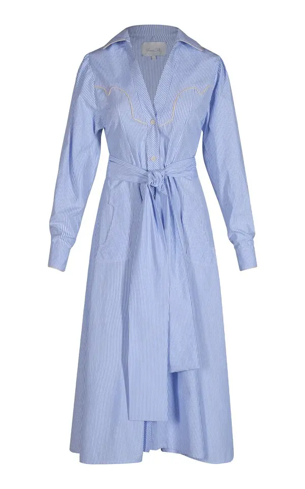 Johanna Ortiz Vela De Cruz Embroidered Poplin Midi Shirt Dress - Light Blue