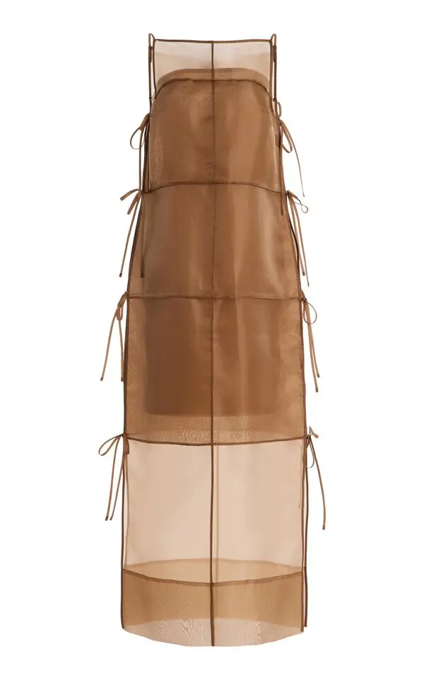 Staud Chandler Tie-detailed Organza Midi Dress - Brown