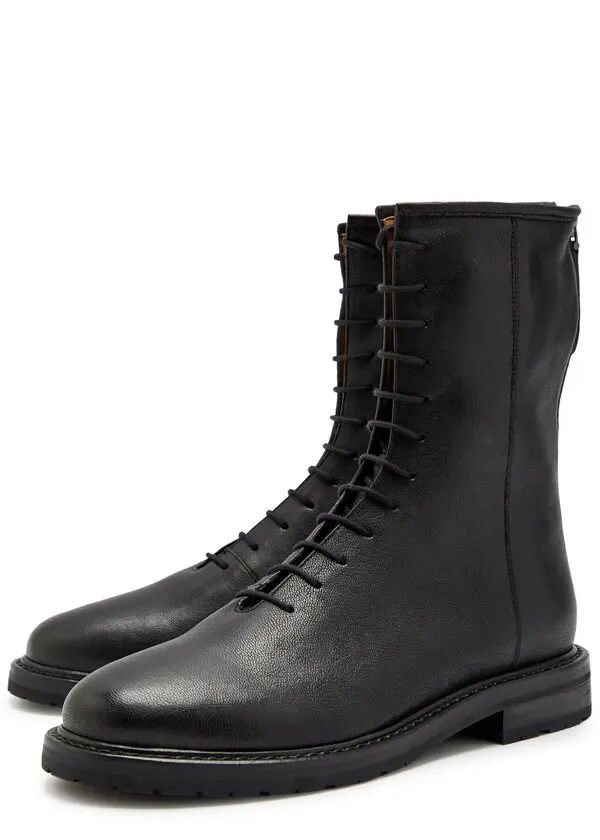 Legres Grained Leather Lace Up Ankle Boots - Black