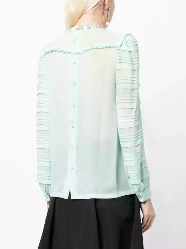 Miu Miu Silk Ruffled Embellished Blouse - Blue