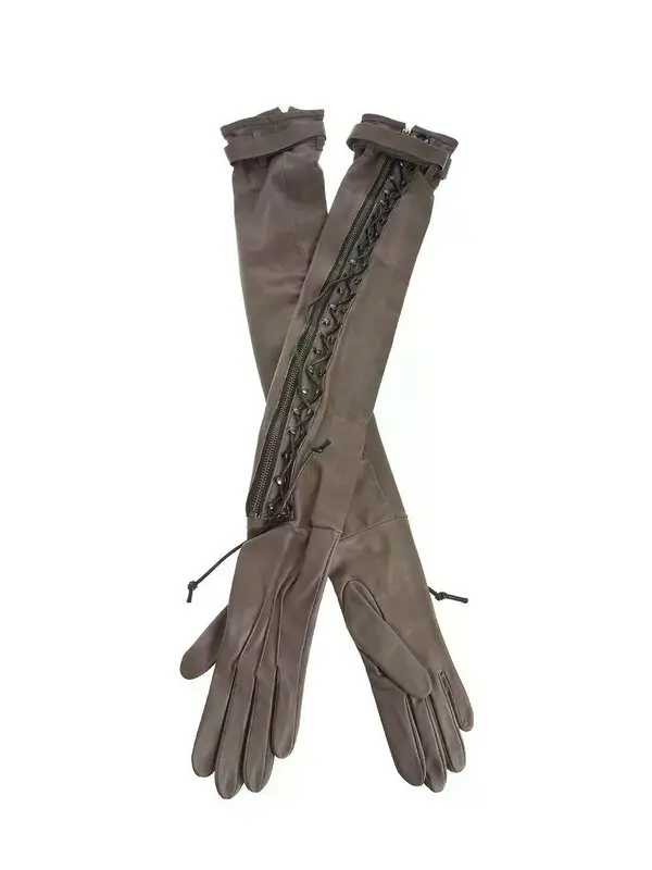 HAIDER ACKERMANN Leather Gloves With Woven Detailing - Grey