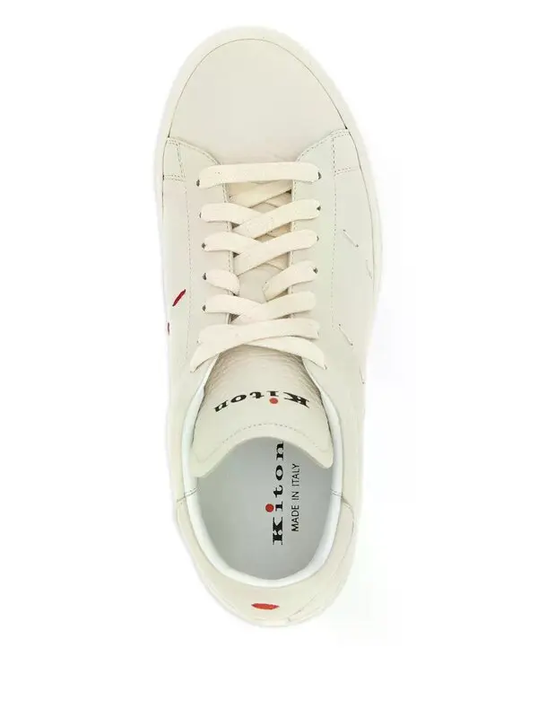 Kiton Stitching Leather Sneakers - Neutrals