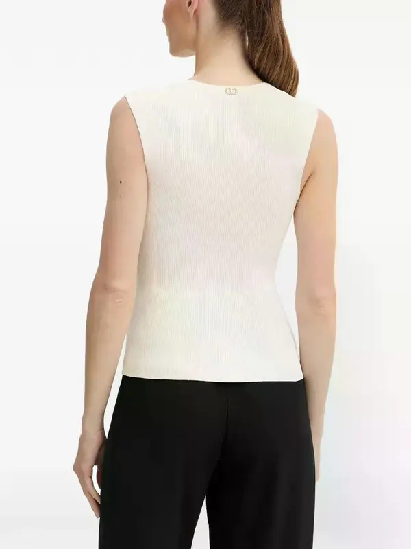 TWINSET Sleeveless Ribbed Knit Top With Scalloped Trim