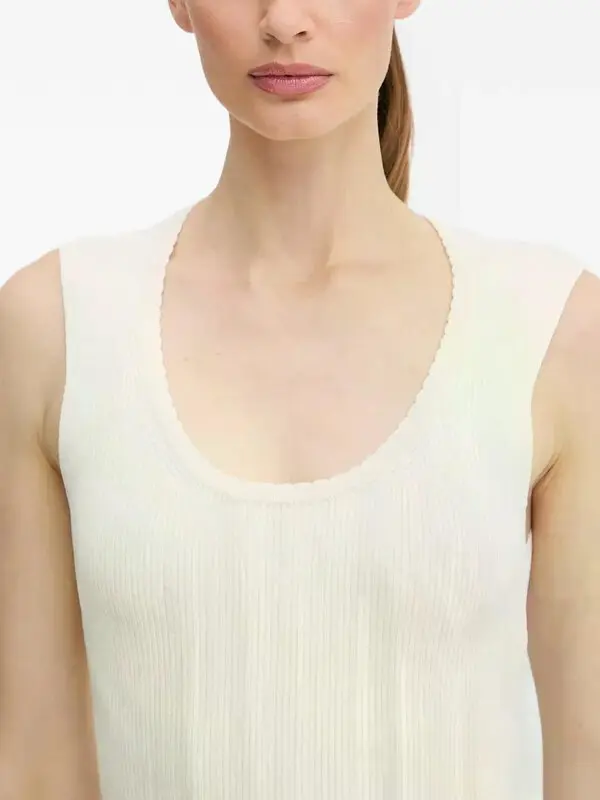 TWINSET Sleeveless Ribbed Knit Top With Scalloped Trim