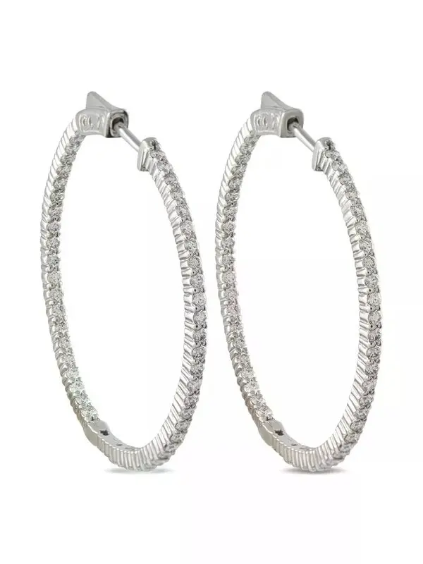 LB EXCLUSIVE 14k White Gold Diamond Pavé Hoop Earrings - Silver