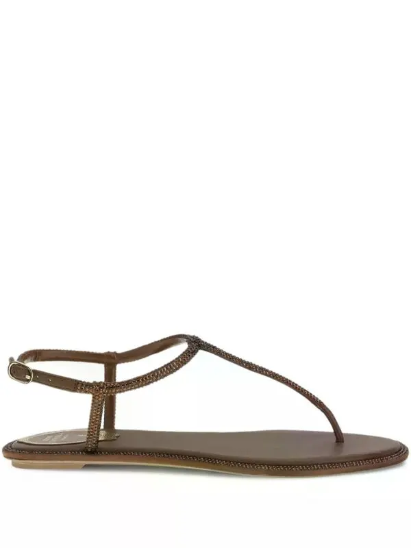 Rene Caovilla Diana Embellished Strappy Flat Sandals - Brown