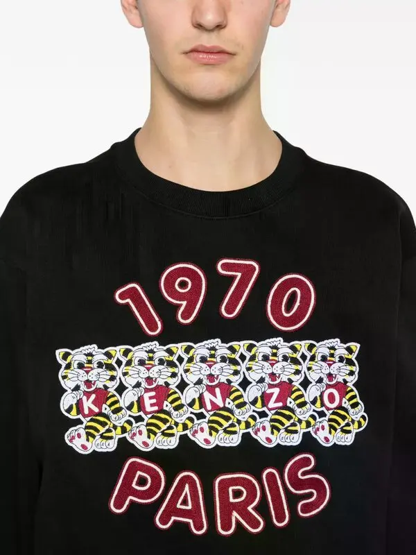 Kenzo Embroidered Graphic Crew Neck Sweatshirt - Black