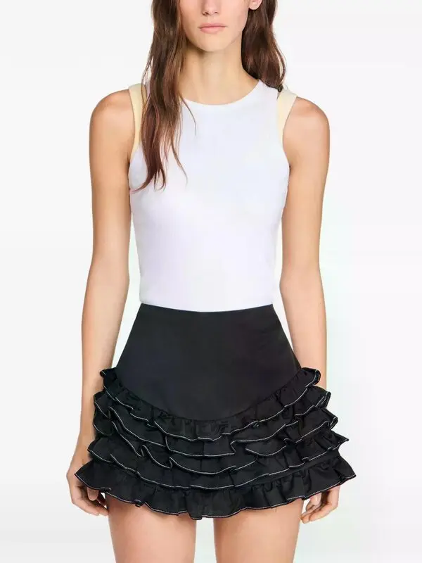 Sandro Ruffled Skort With Topstitching