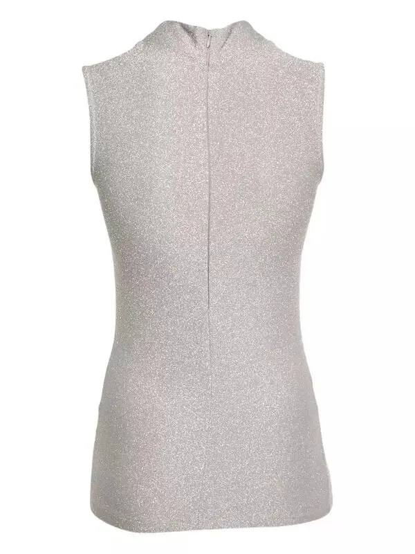 REISS Sleeveless High Neck Knit Top - Silver
