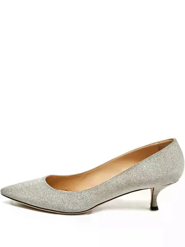 SERGIO ROSSI Glitter Pointed-toe Kitten Heel Pumps - Silver