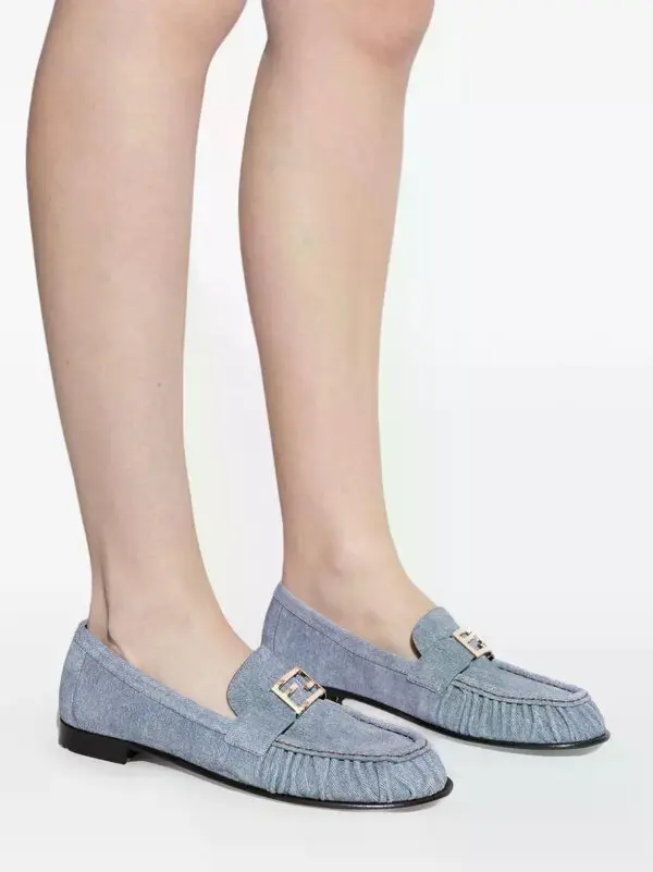 Fendi Logo Ruched Detail Loafers - Blue