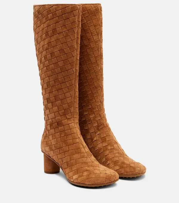 Bottega Veneta Atomic Intrecciato Suede Knee-high Boots - Brown