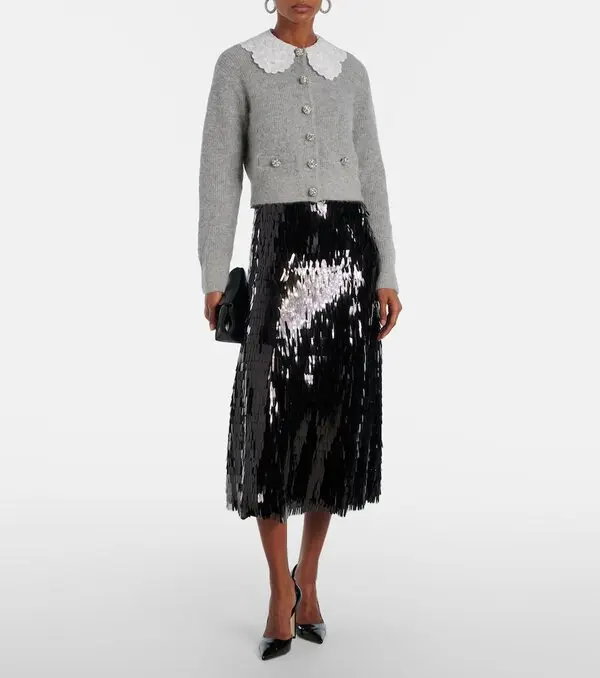 SELF-PORTRAIT Embellished Lace-trimmed Cardigan In Heather