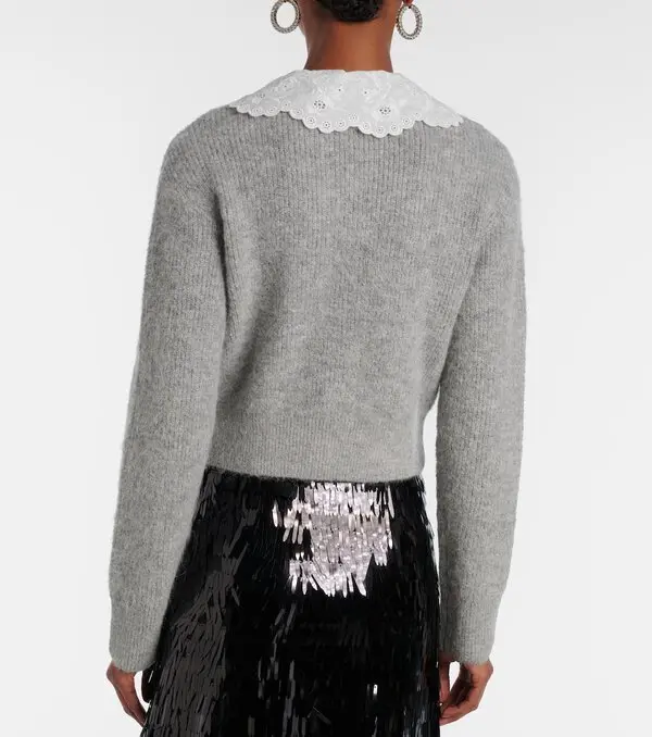 SELF-PORTRAIT Embellished Lace-trimmed Cardigan In Heather
