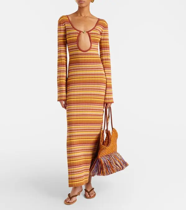 BANANHOT Rey Cutout Ribbed-knit Striped Maxi Dress
