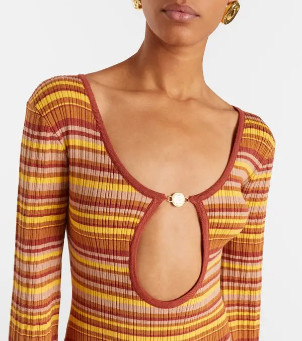 BANANHOT Rey Cutout Ribbed-knit Striped Maxi Dress
