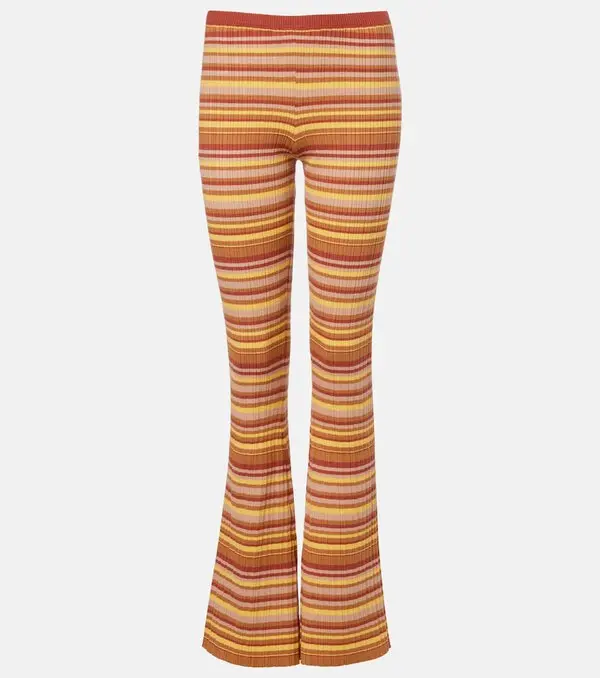 BANANHOT Ribbed-knit Striped Flared Trousers - Multicoloured