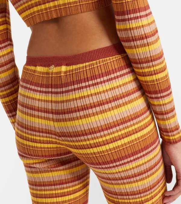 BANANHOT Ribbed-knit Striped Flared Trousers - Multicoloured
