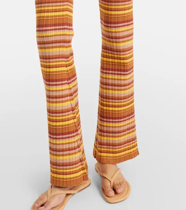 BANANHOT Ribbed-knit Striped Flared Trousers - Multicoloured