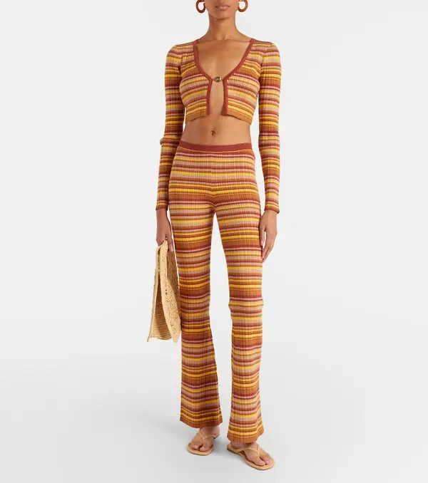 BANANHOT Ribbed-knit Striped Flared Trousers - Multicoloured