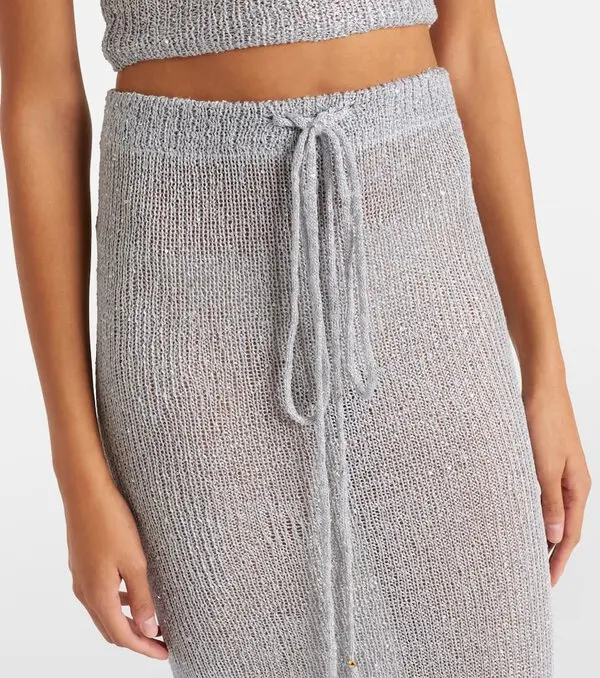 BANANHOT Alma Sequined Maxi Skirt - Silver