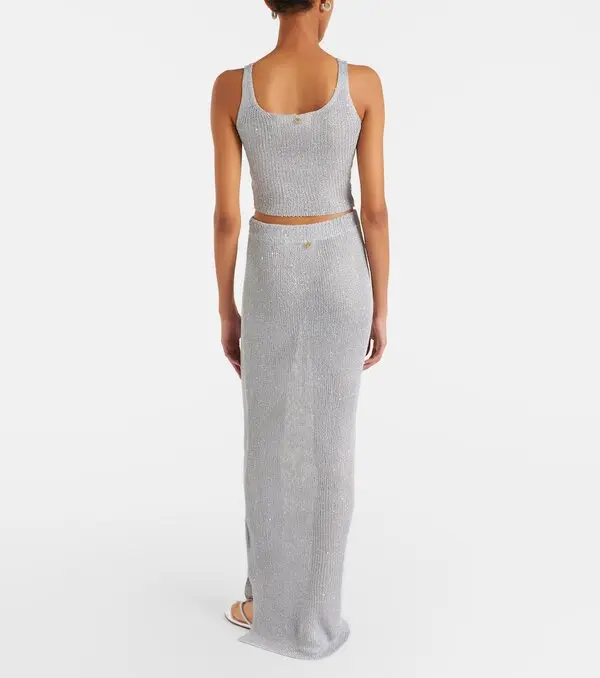 BANANHOT Alma Sequined Maxi Skirt - Silver