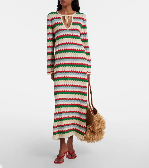 Rixo Lucila Knitted Chevron Cotton Maxi Dress