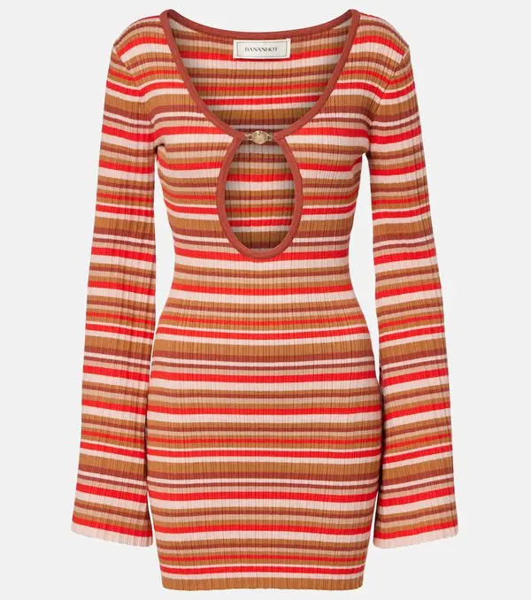 BANANHOT Rey Cutout Ribbed-knit Striped Minidress - Multicoloured