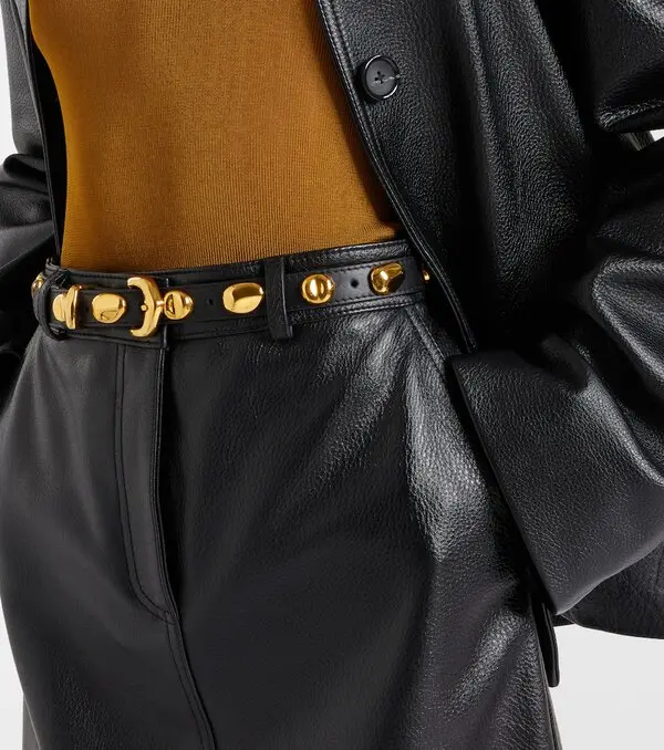 AMANU Embellished Leather Belt - Black