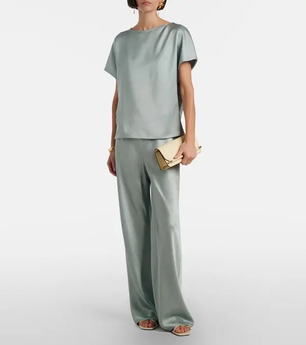Vince Satin Wide-leg Trousers - Green