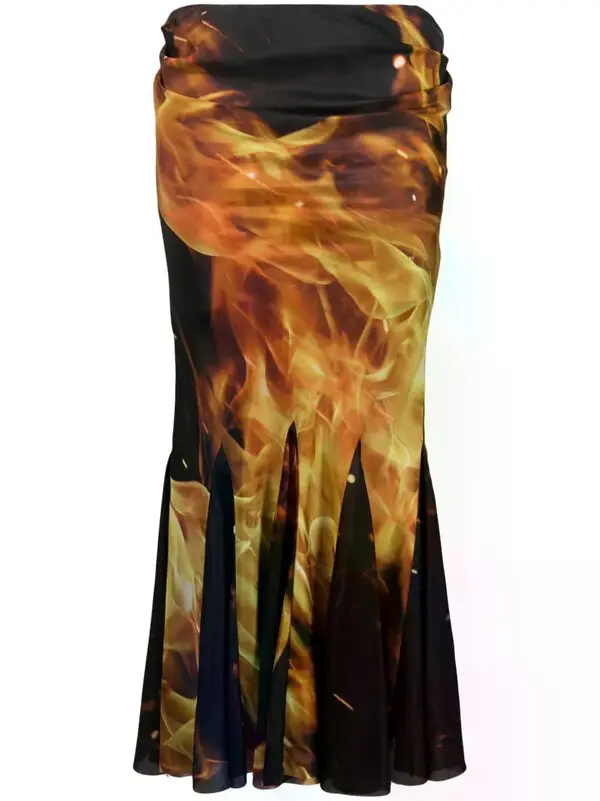 Balmain Fire-print Draped Midi Skirt - Black