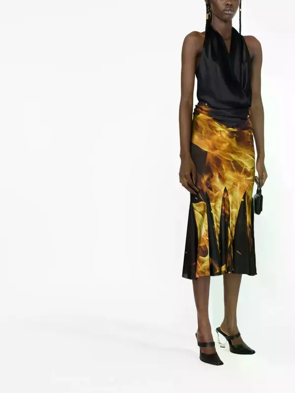 Balmain Fire-print Draped Midi Skirt