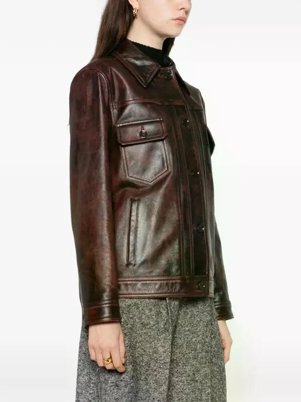 Dolce & Gabbana Dark Reddish Leather Flap Pocket Jacket