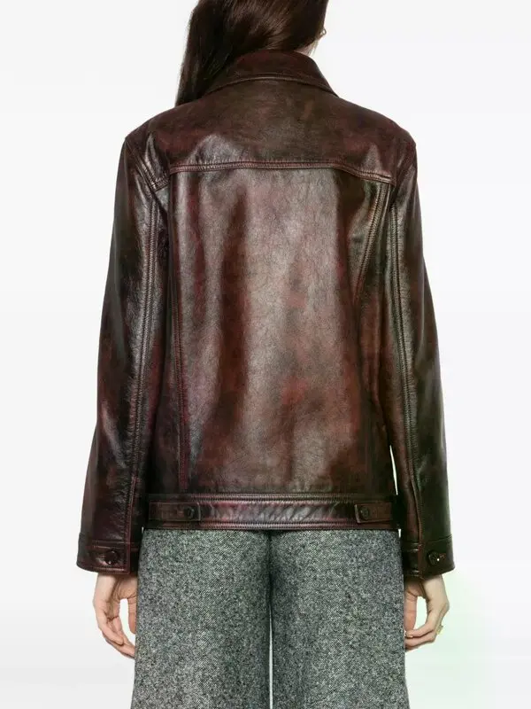 Dolce & Gabbana Dark Reddish Leather Flap Pocket Jacket