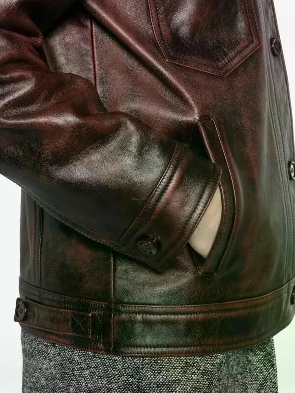 Dolce & Gabbana Dark Reddish Leather Flap Pocket Jacket