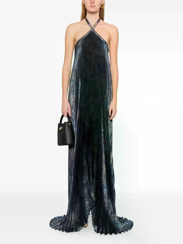 L'IDEE Pleated Halterneck Gown - Blue