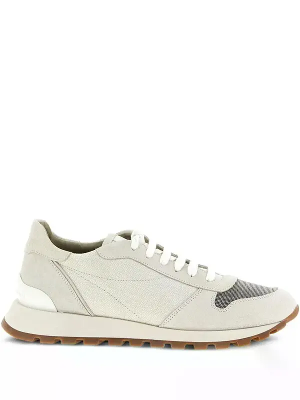 Brunello Cucinelli Suede Appliqué Sneakers - Neutrals