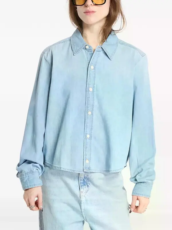Calvin Klein Cropped Chambray Denim Shirt - Blue