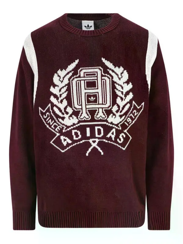 Adidas Graphic Print Crew Neck Long Sleeve Sweater - Red