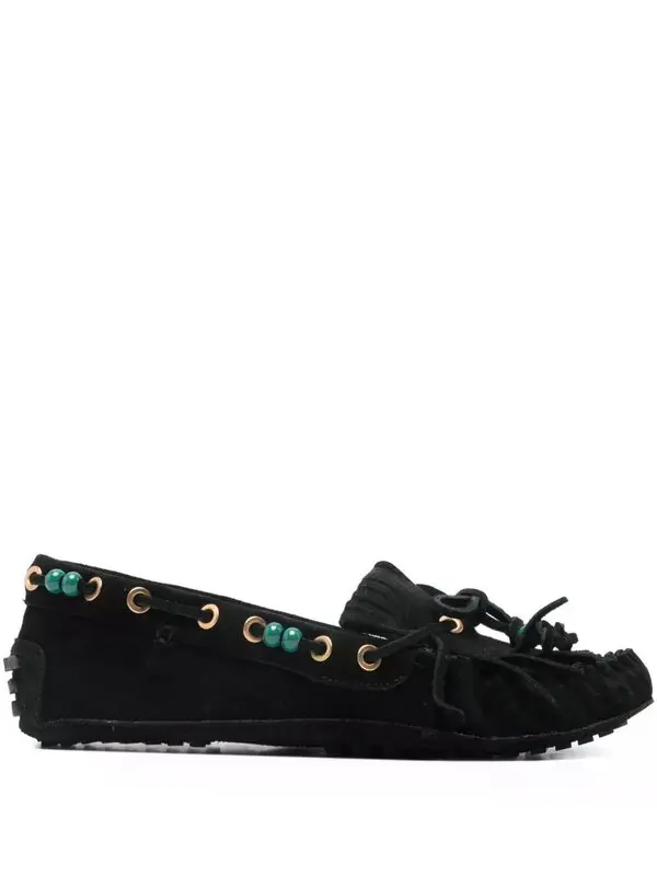 Farm Rio Beaded Fringed Loafers - Black