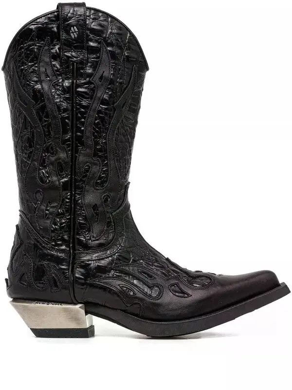 NEW ROCK 40mm Leather Boots With Flame Design