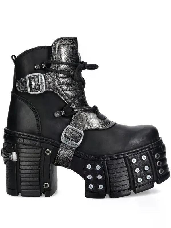 NEW ROCK 120mm Buckle Platform Boots - Black