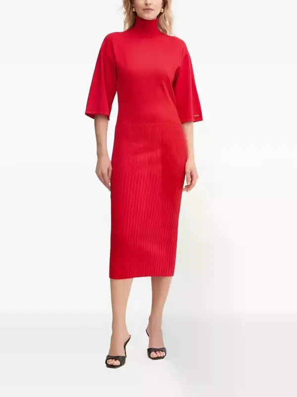 TWINSET Ribbed Knit Turtleneck Midi Dress