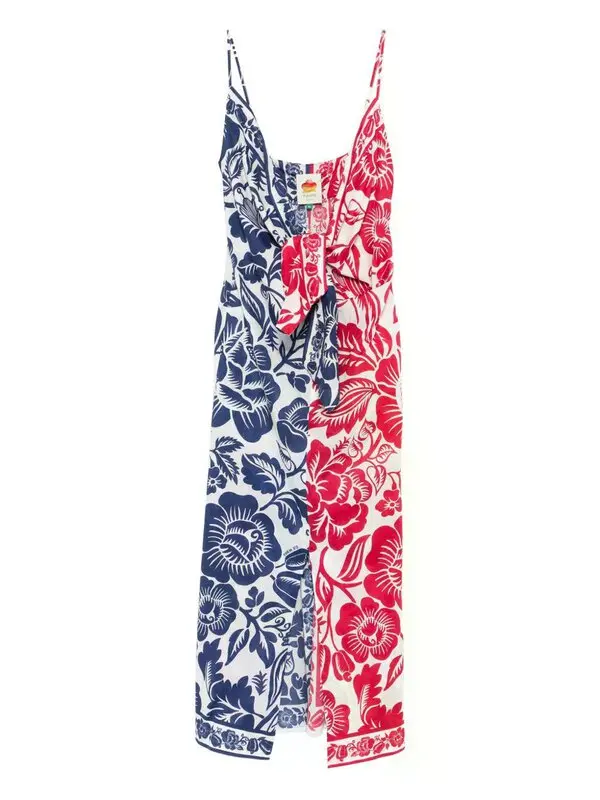 Farm Rio Floral Print Knot Midi Dress - White