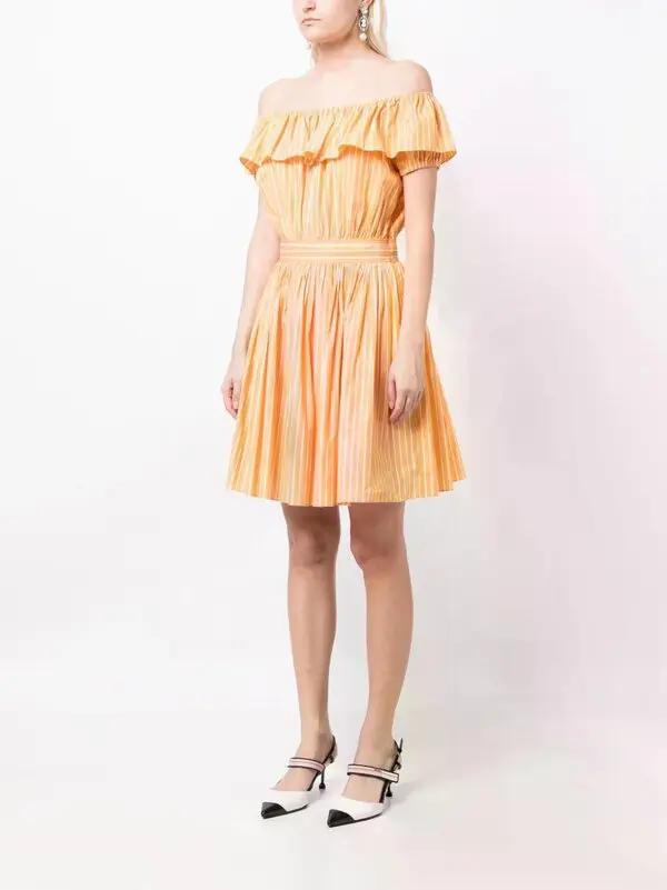 Miu Miu Off-shoulder Striped Cotton Dress