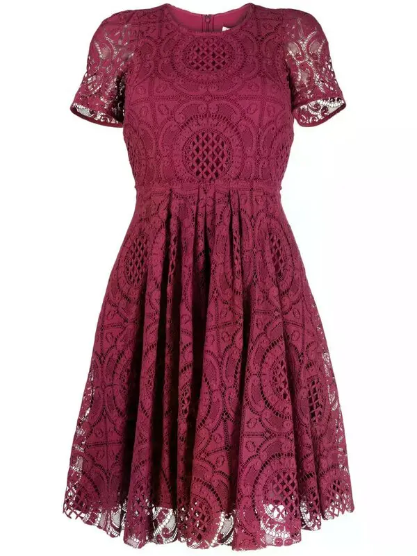 Burberry Short-sleeve Lace Overlay Dress - Red